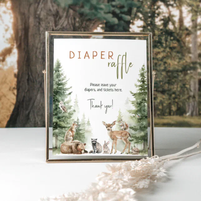 Woodland Animals Baby Shower Diaper Raffle Sign | Zazzle