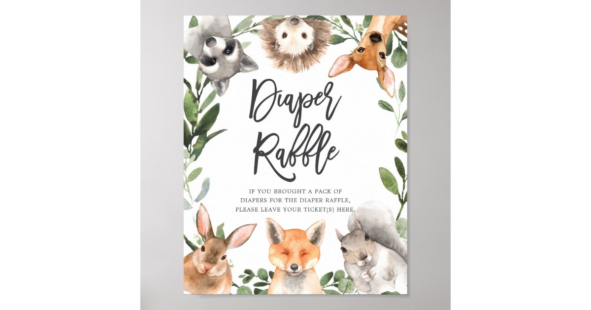 Woodland Animals Baby Shower Diaper Raffle Sign | Zazzle