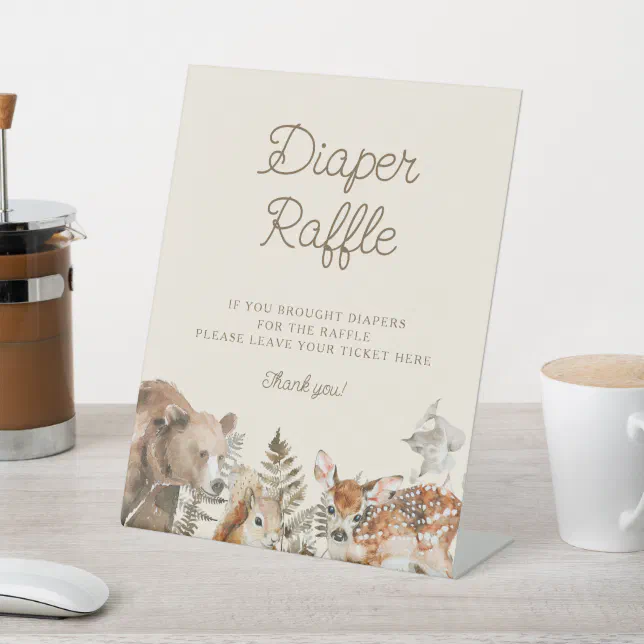 Woodland Animals Baby Shower Diaper Raffle Sign | Zazzle