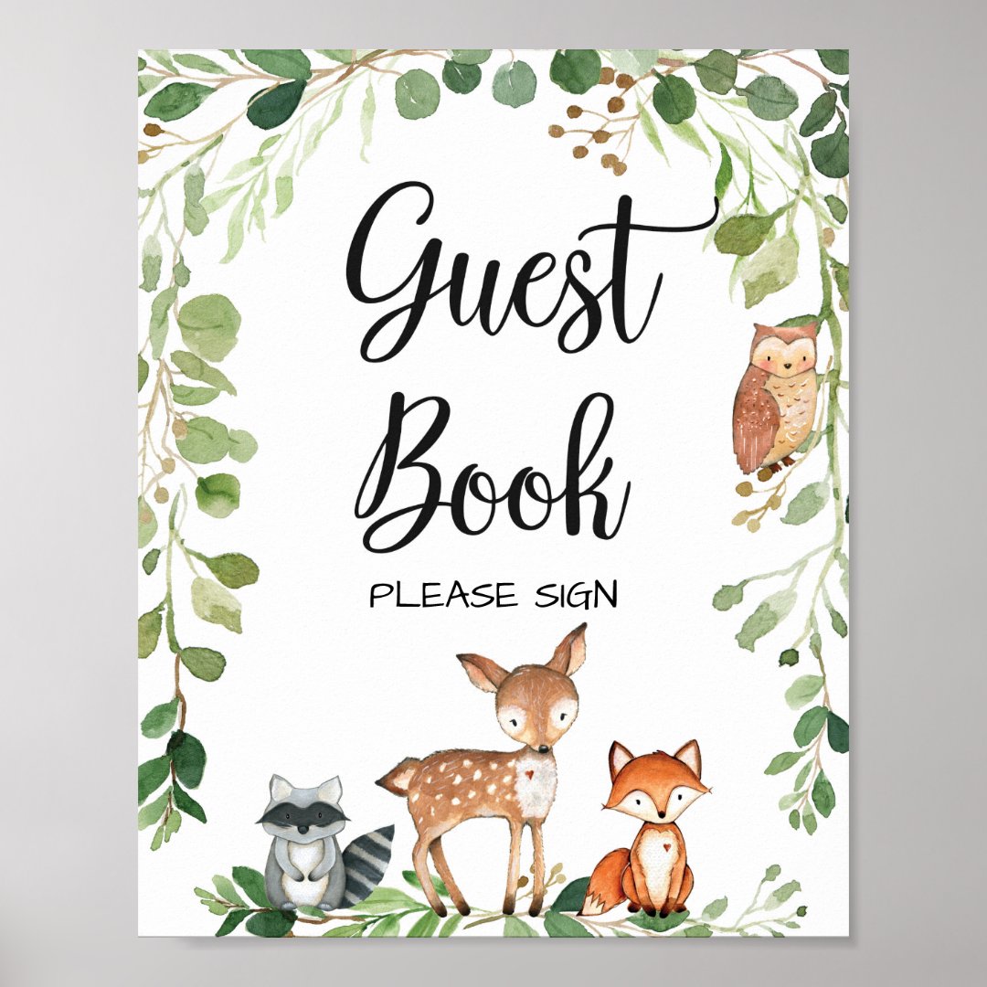 Woodland Animals Baby Shower Guest Book Sign | Zazzle