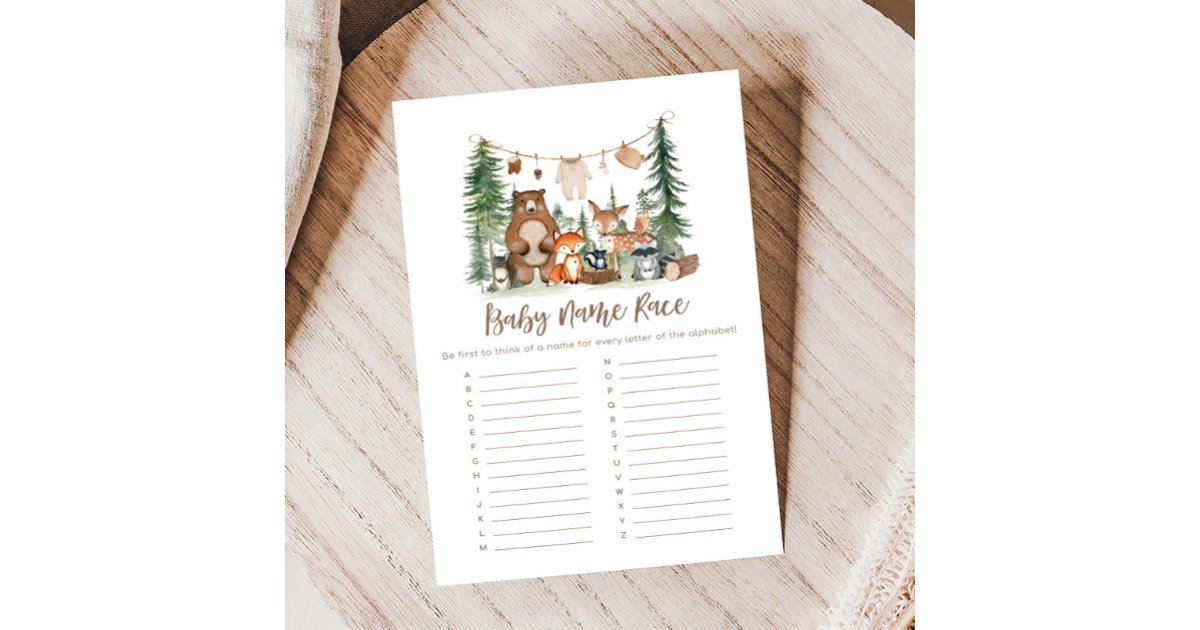Woodland Animals Baby Shower Name Race Game | Zazzle