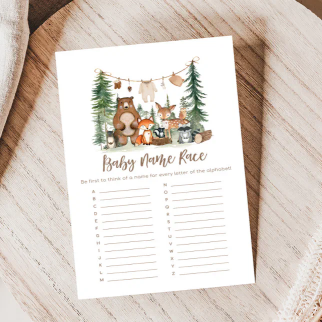 Woodland Animals Baby Shower Name Race Game | Zazzle