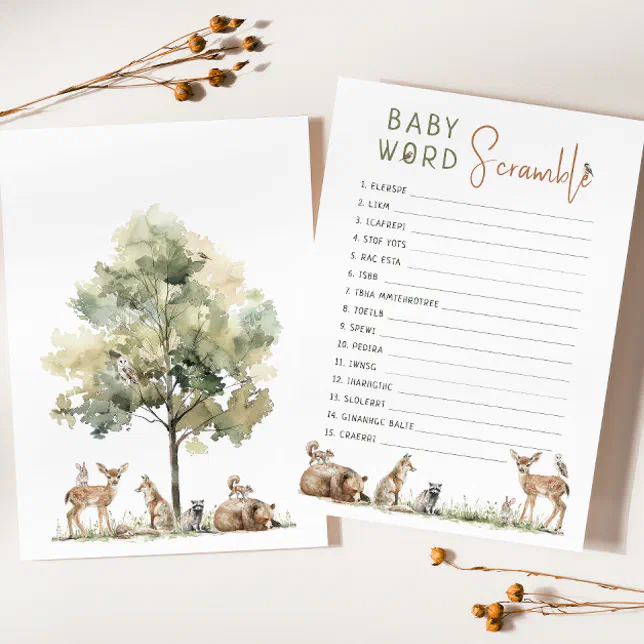 Woodland Animals Baby Word Scramble Game Card | Zazzle