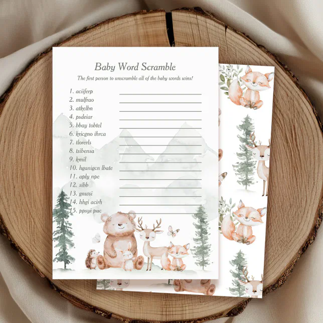 Woodland Animals Baby Word Scramble Game Card | Zazzle