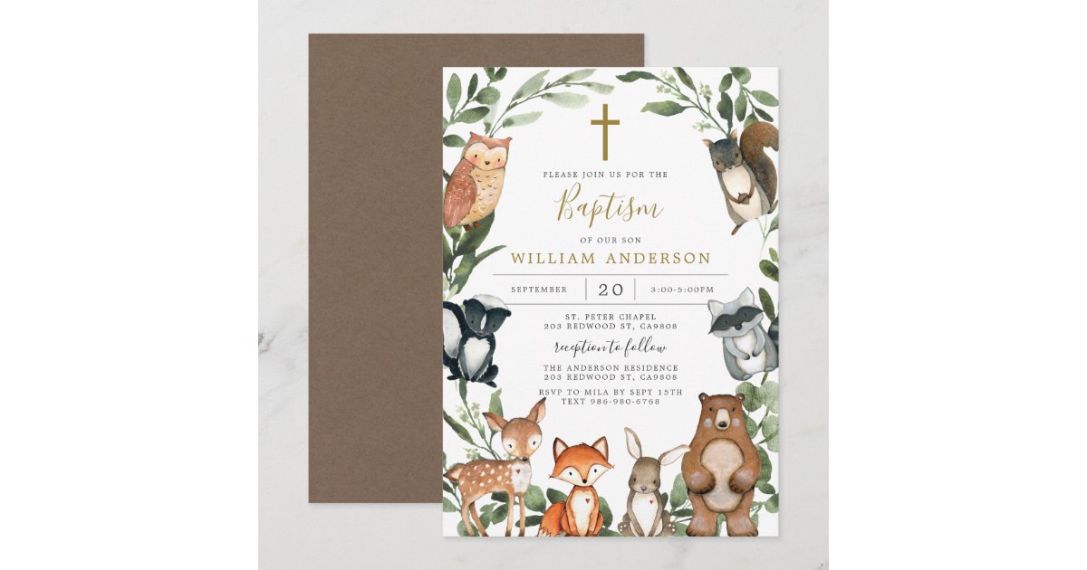Woodland Animals Baptism/Christening Invitation | Zazzle