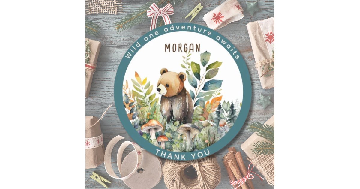 Woodland Animals Bear Favors Thank You Gift Decor Classic Round Sticker ...