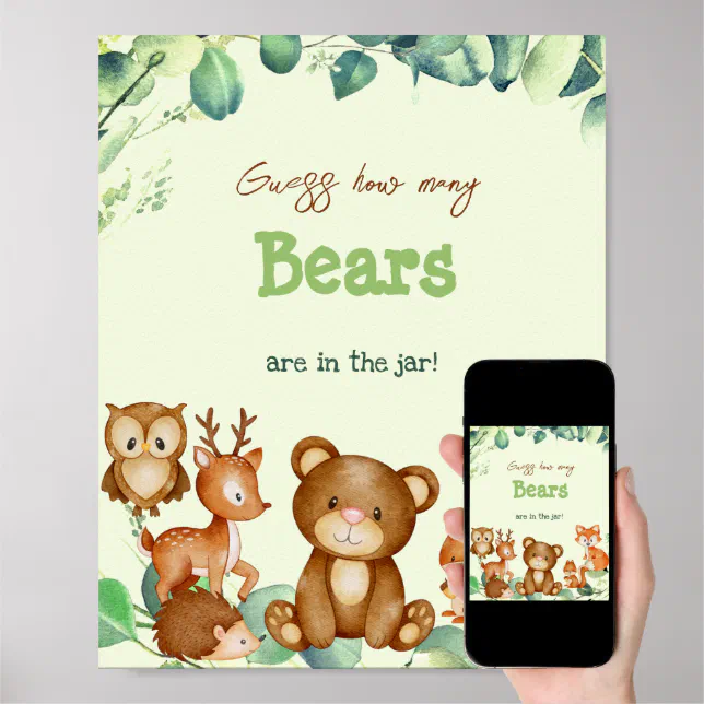 Woodland Animals Bear Greenery Eucalyptus Game Poster | Zazzle