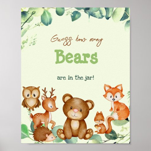 Woodland Animals Bear Greenery Eucalyptus Game Poster | Zazzle