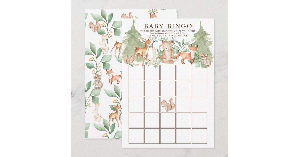 Woodland Animals BINGO Baby Shower Game Invitation | Zazzle