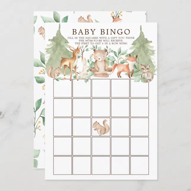 Woodland Animals BINGO Baby Shower Game Invitation | Zazzle