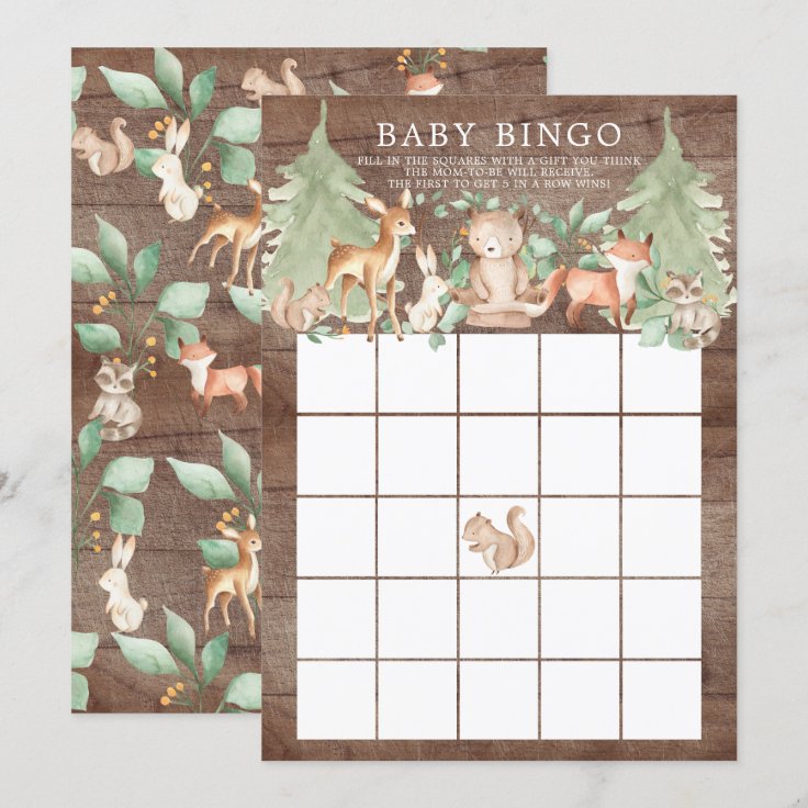 Woodland Animals BINGO Baby Shower Game Invitation | Zazzle