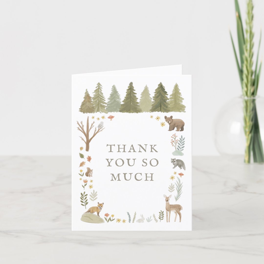 Woodland Animals Birthday Party Thank You Card | Zazzle
