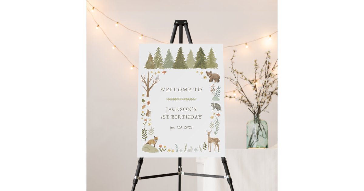 Woodland Animals Birthday Party Welcome Sign | Zazzle