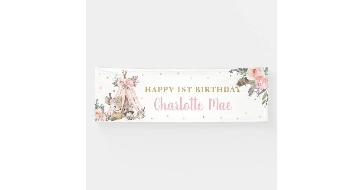 Woodland Animals Boho Tribal Welcome Backdrop Ban Banner | Zazzle