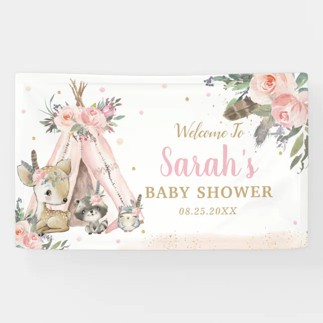 Woodland Animals Boho Tribal Welcome Backdrop Banner | Zazzle