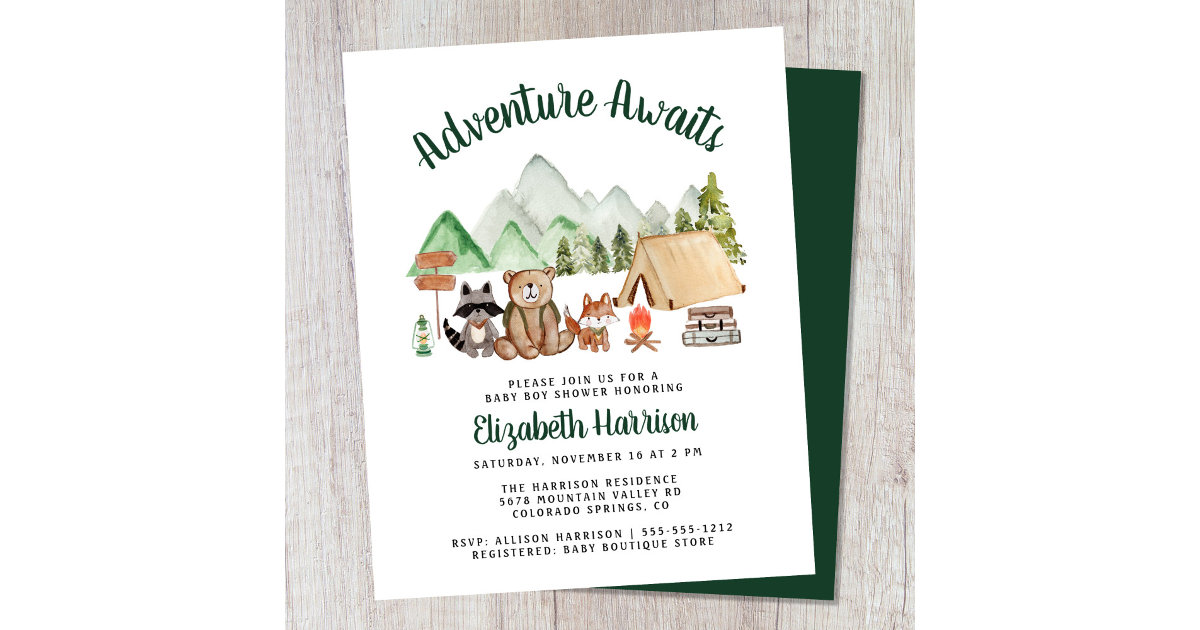 Woodland Animals Camping Baby Shower Invitation | Zazzle