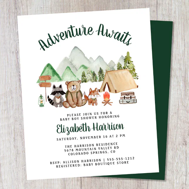 Woodland Animals Camping Baby Shower Invitation | Zazzle