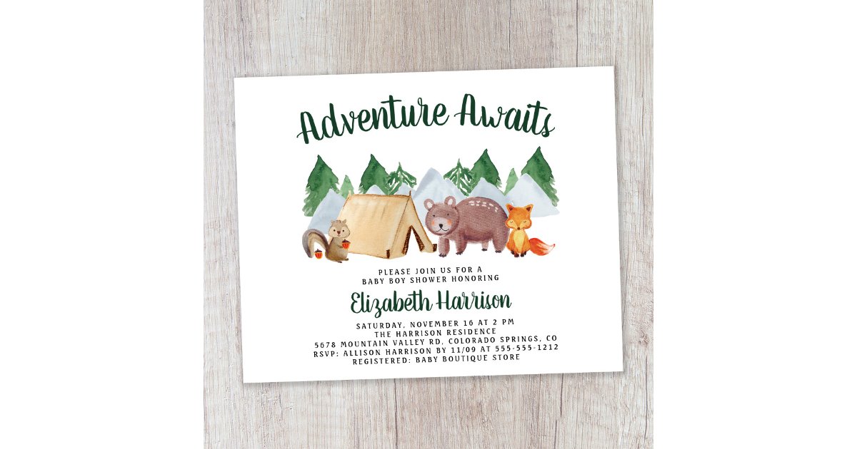 Woodland Animals Camping Baby Shower Invitation | Zazzle