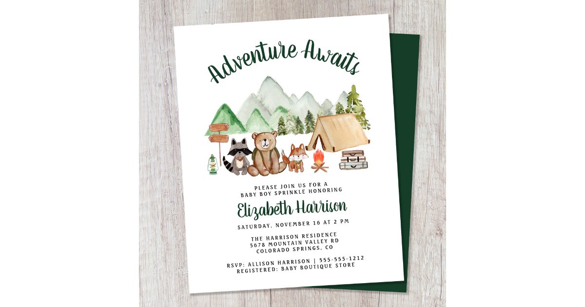 Woodland Animals Camping Baby Spinkle Invitation | Zazzle