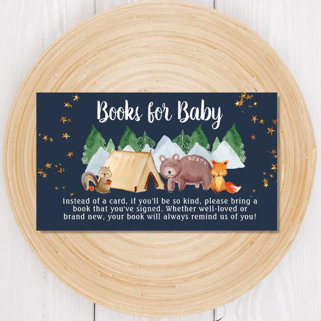 Woodland Animals Camping Books For Baby Shower Enclosure Card | Zazzle