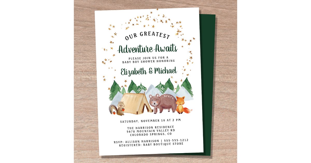 Woodland Animals Camping Couples Baby Shower Invitation | Zazzle