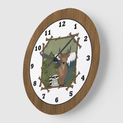 Woodland animals cartoon wall clock | Zazzle