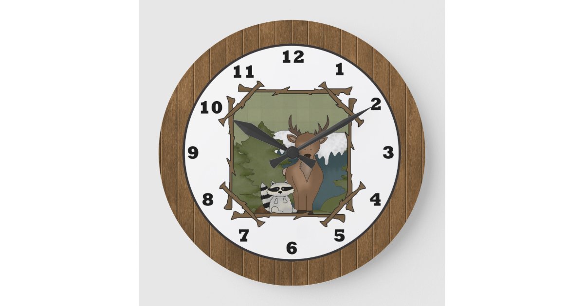 Woodland animals cartoon wall clock | Zazzle