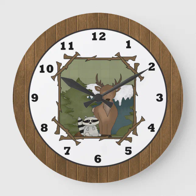 Woodland animals cartoon wall clock | Zazzle