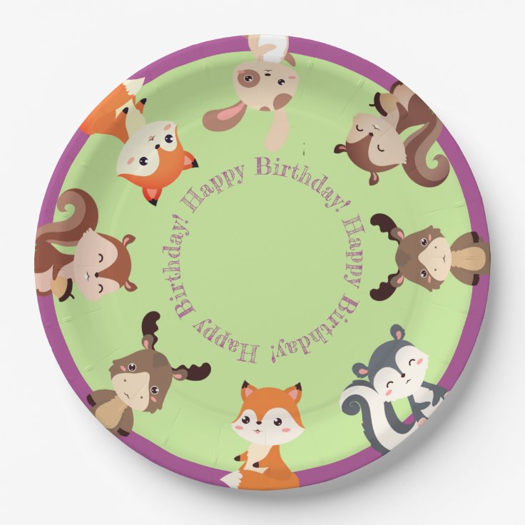 Woodland Animals Child Happy Birthday Paper Plate | Zazzle