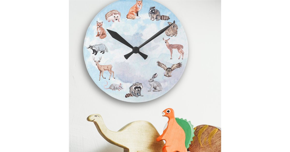 Woodland Animals Children's Room Deer Fox Rabbit Round Clock | Zazzle