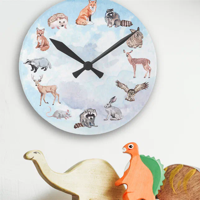 Woodland Animals Children's Room Deer Fox Rabbit Round Clock | Zazzle