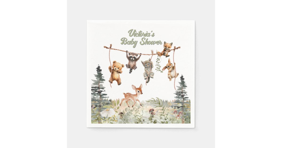 Woodland Animals Clothesline Forest Baby Shower Napkins | Zazzle