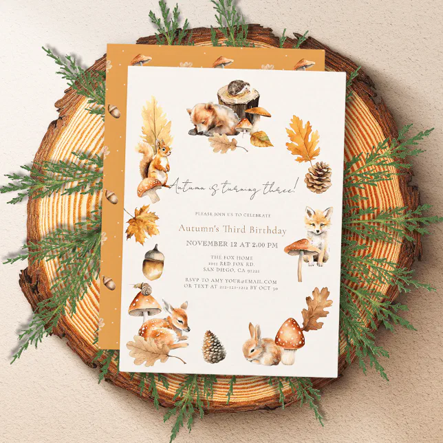 Woodland Animals Fall/Autumn Mushroom Birthday Invitation | Zazzle