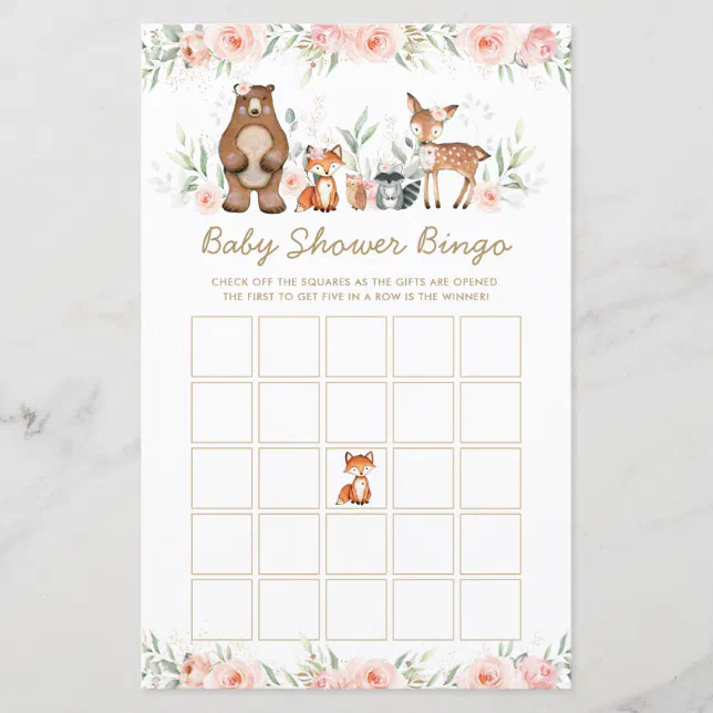 Woodland Animals Floral Baby Shower Bingo Game | Zazzle