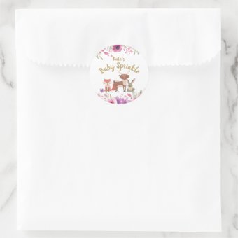 Woodland Animals Floral Baby Sprinkle Classic Round Sticker | Zazzle