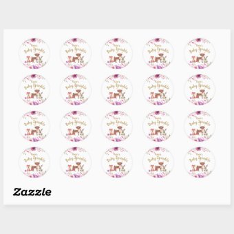 Woodland Animals Floral Baby Sprinkle Classic Round Sticker | Zazzle