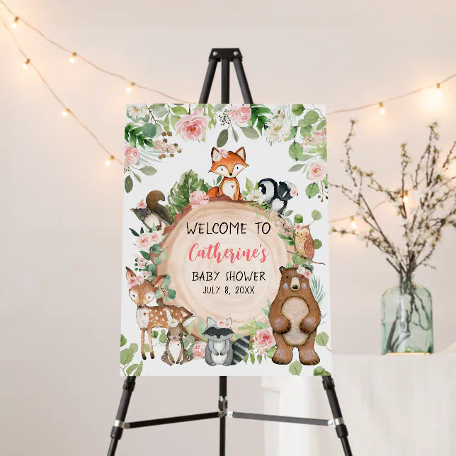 Woodland Animals Floral Wood Slice Welcome Sign | Zazzle