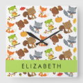 Woodland Animals, Forest Animals, Your Name Square Wall Clock | Zazzle