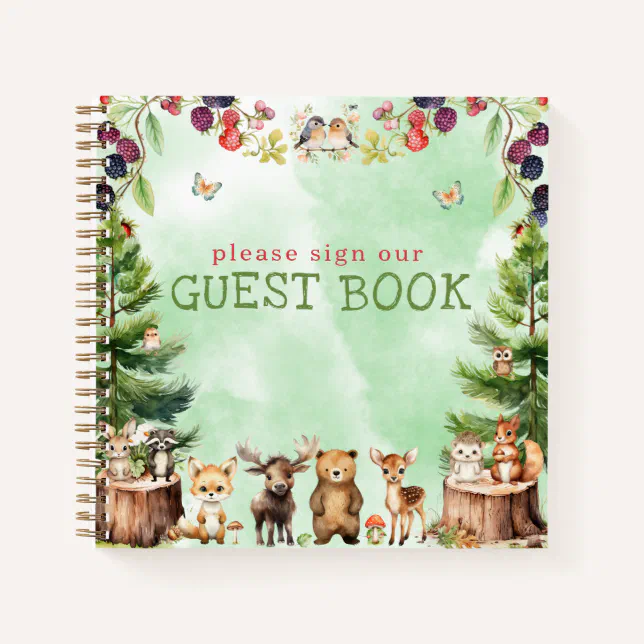 Woodland Animals Forest Baby Shower Guest Book | Zazzle