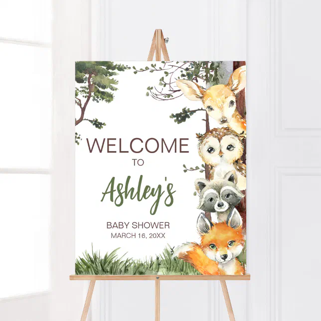 Woodland Animals Forest Baby Shower Welcome Poster | Zazzle