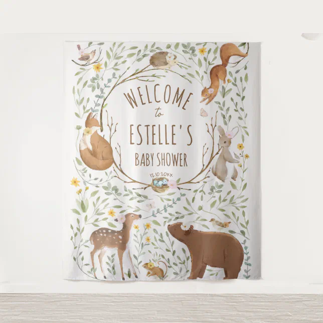 Woodland Animals Forest Baby Shower Welcome Sign Tapestry | Zazzle