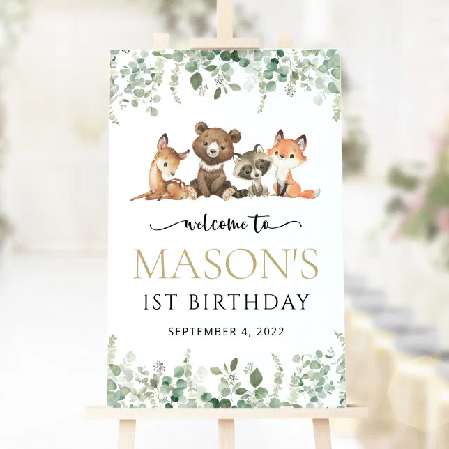 Woodland Animals, Forest, First Birthday Welcome Poster | Zazzle