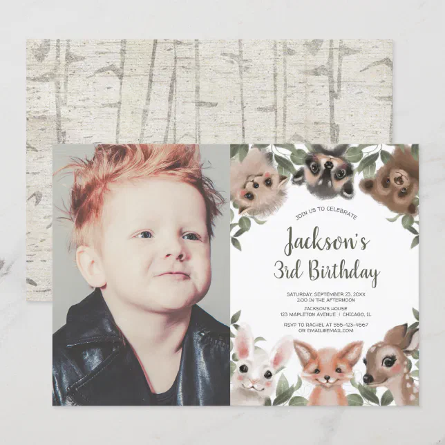 Woodland animals forest friends boy birthday photo invitation | Zazzle