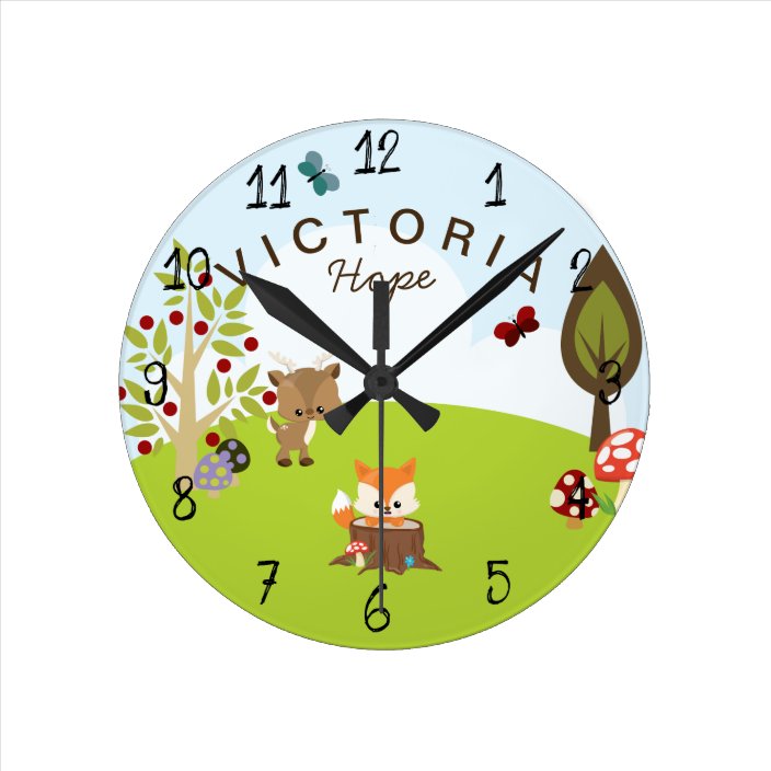 Woodland Animals Forest Friends Fox Nursery Round Clock | Zazzle.com