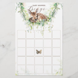 Woodland Animals Forest Greenery Baby Shower Bingo | Zazzle