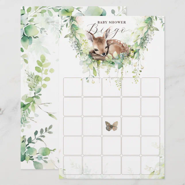 Woodland Animals Forest Greenery Baby Shower Bingo | Zazzle