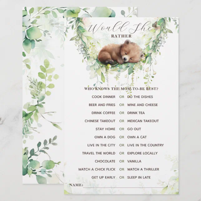 Woodland Animals Forest Greenery Baby Shower Game | Zazzle