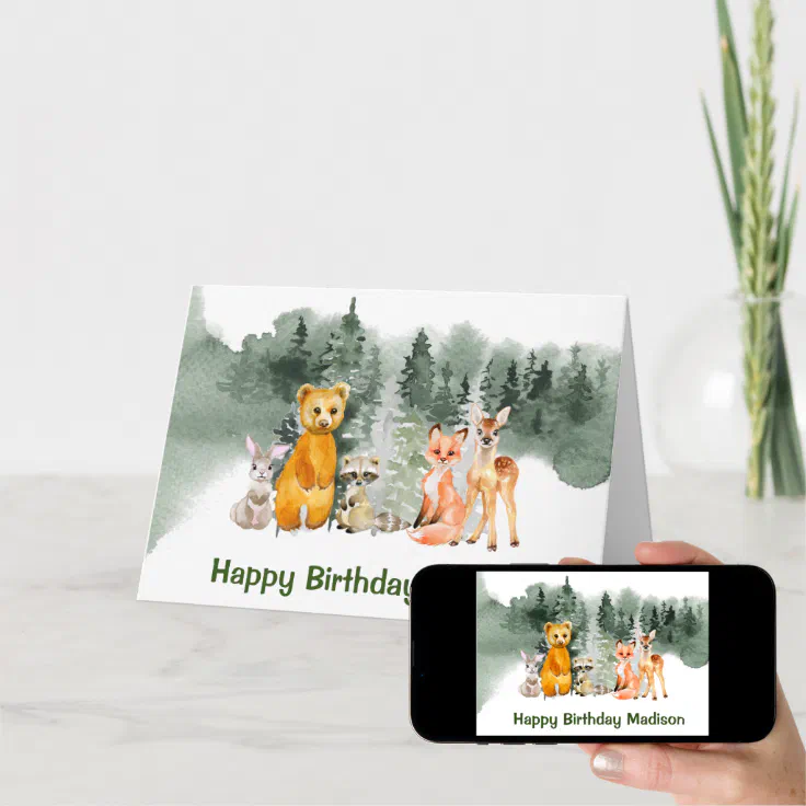 Woodland Animals Forest Personalized Birthday Card | Zazzle