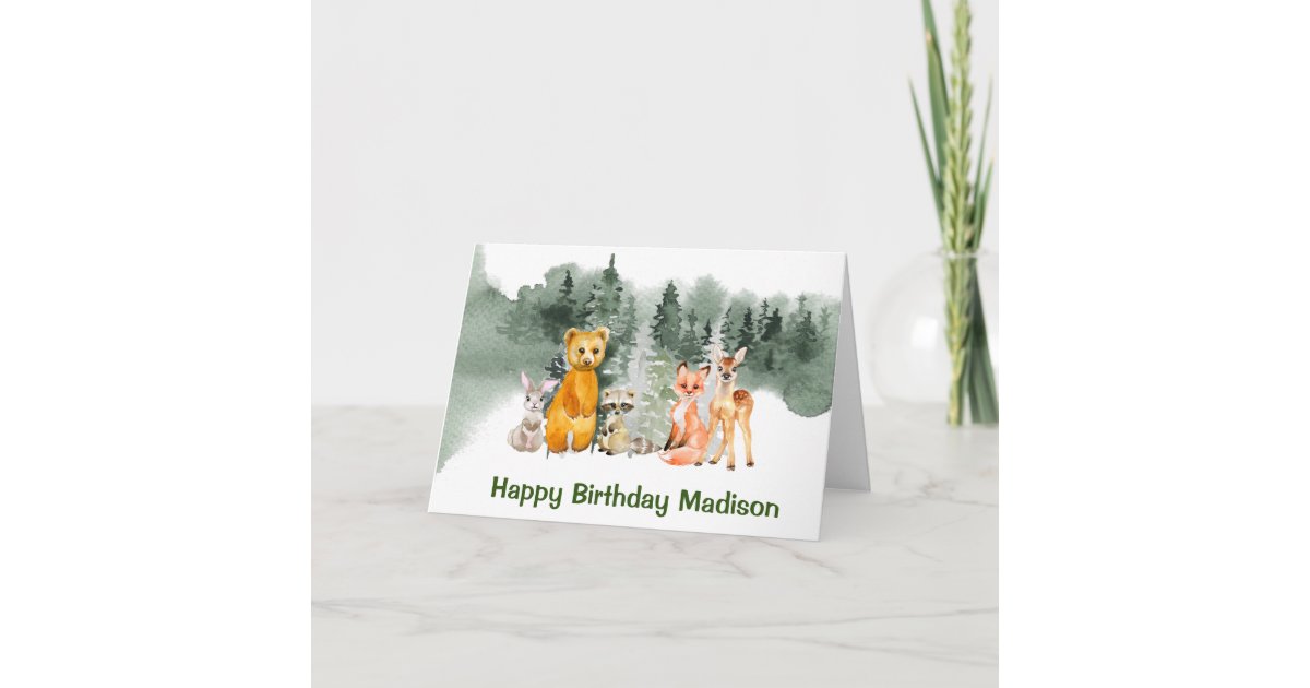 Woodland Animals Forest Personalized Birthday Card | Zazzle