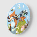Woodland Animals Fun Running Fox & Badger Cartoon Large Clock | Zazzle
